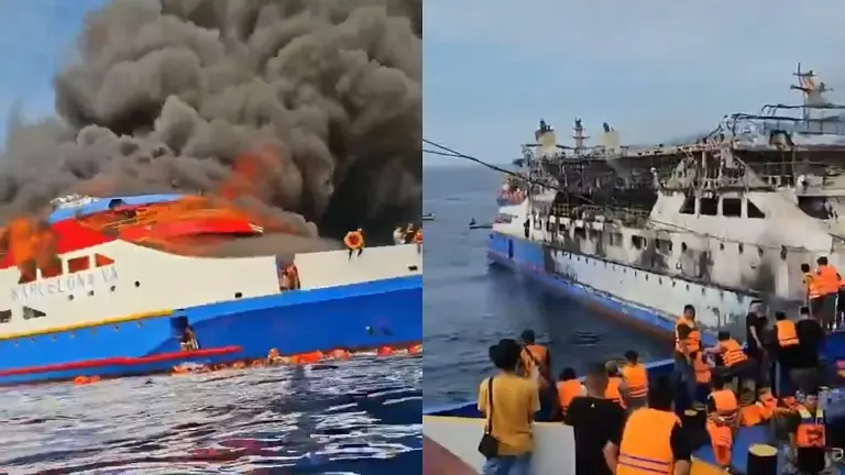 Passengers Jump Into Sea As Massive Fire Engulfs 'Barcelona VA' Ferry ...