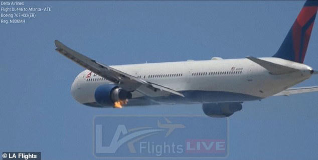 Shocking moment Delta Airlines's Boeing flight engine catches fire ...