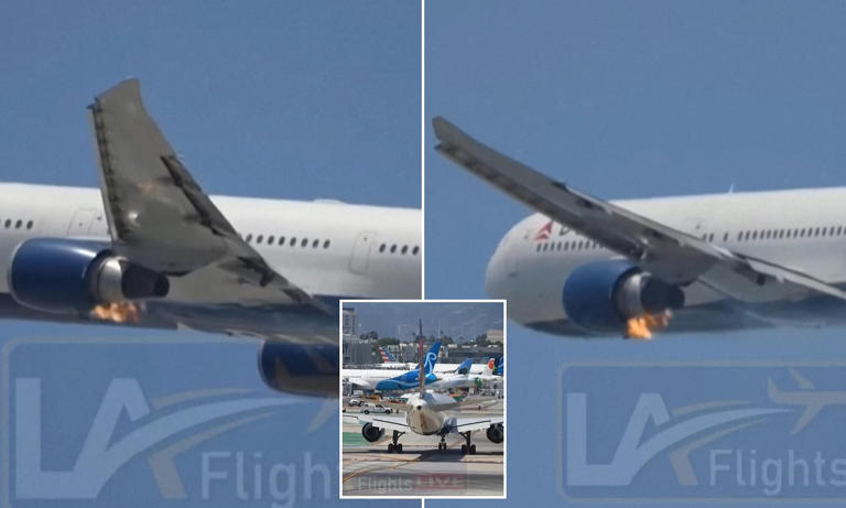 Shocking moment Delta Airlines's Boeing flight engine catches fire ...
