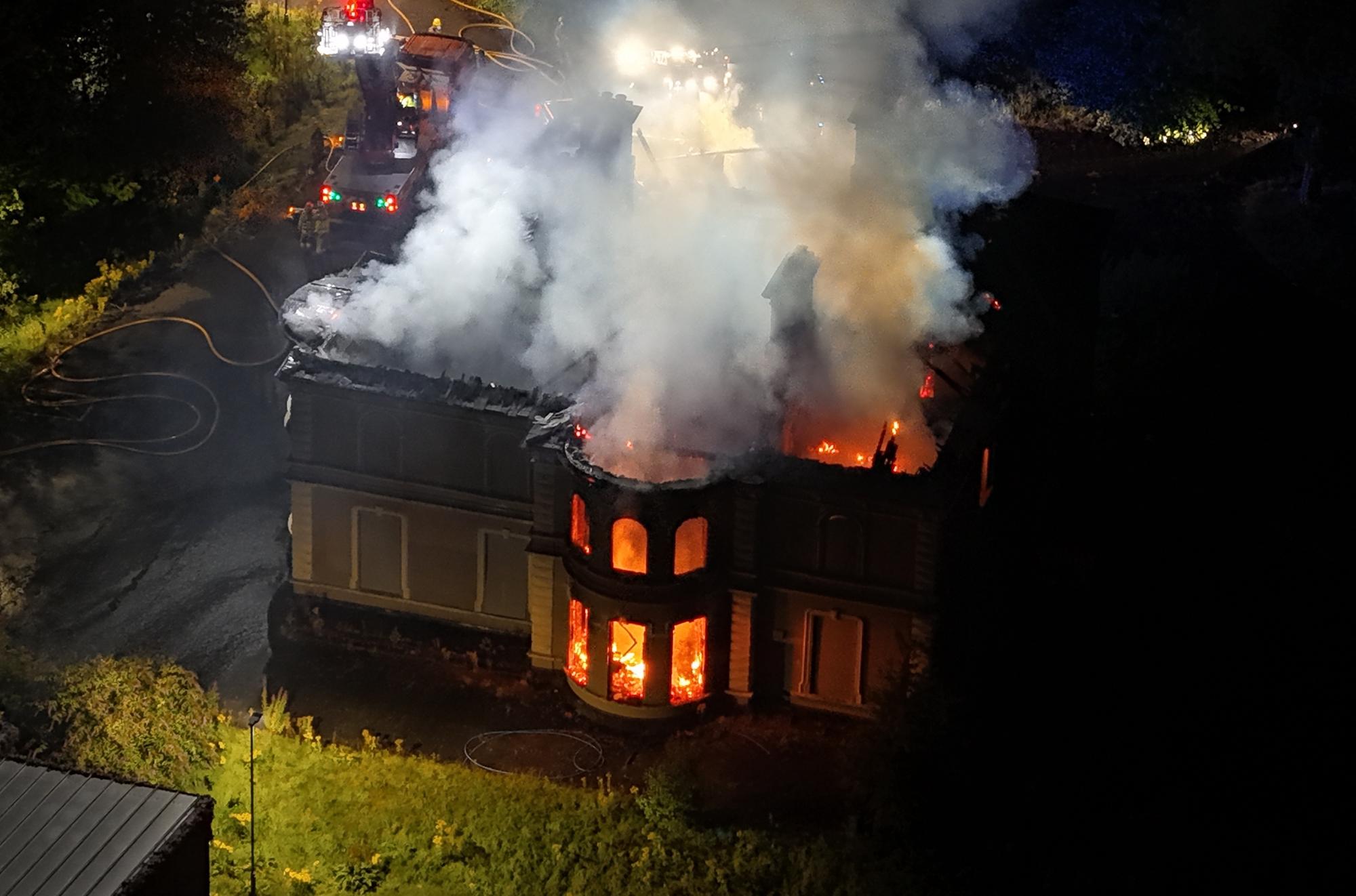 WATCH: Dramatic drone footage captures devastating fire as arson attack ...