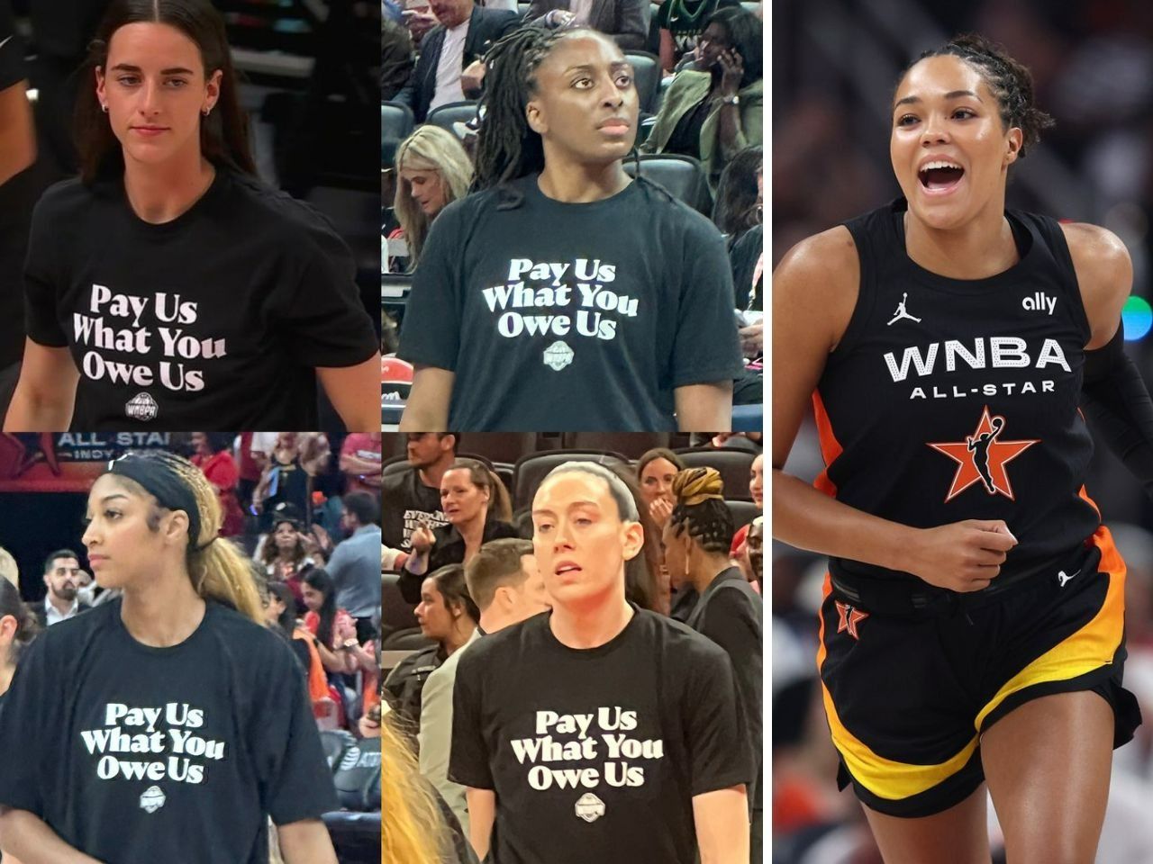 WNBA players wear 'Pay us what you owe us' T-shirts during All‑Star ...