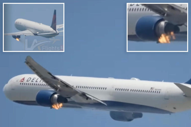 Delta Boeing 767 engine bursts into flames after takeoff from LAX ...