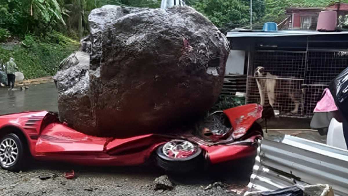 CCTV captures giant boulder crushing Baguio home & car; dog tragically dies