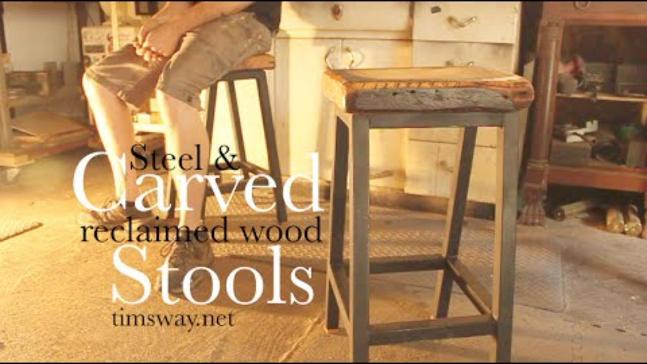 Steel & Carved Reclaimed Wood Stools