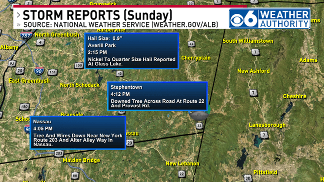 Storm damage caused by a severe thunderstorm Sunday