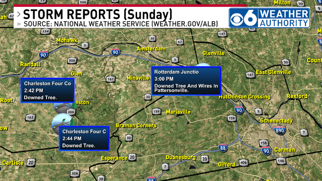 Storm damage caused by a severe thunderstorm Sunday