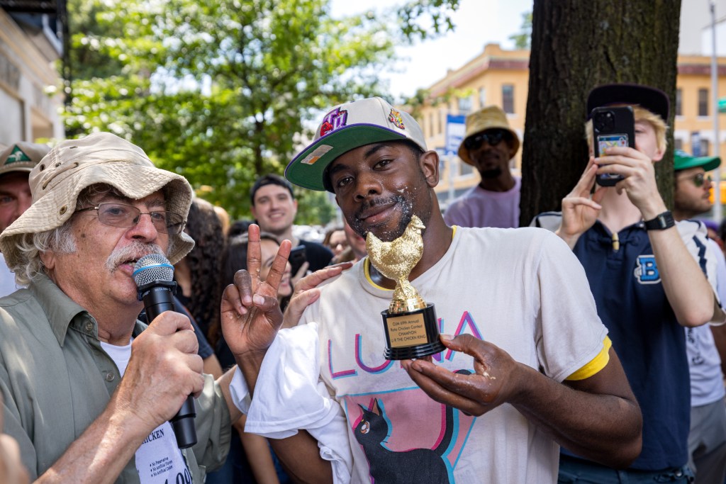 Bizarre NYC rotisserie chicken-eating contest ends with belly-busting twist