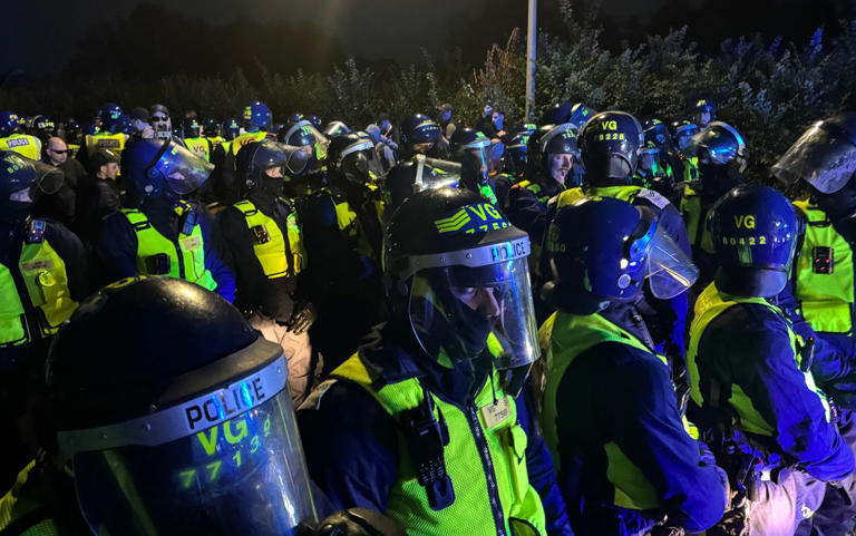 Protesters clash with police at Epping migrant hotel