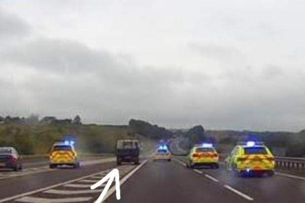 Multiple traffic cop cars pictured tailing 'tipper' on M8 motorway