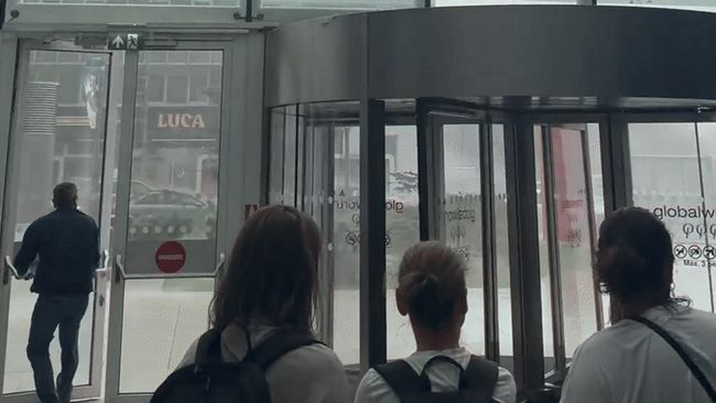 Severe Storm Causes Office's Revolving Doors to Violently Spin