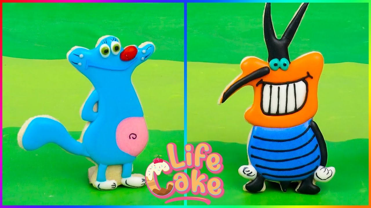Cartoon koekjes: Blauwe kat en lachende kever