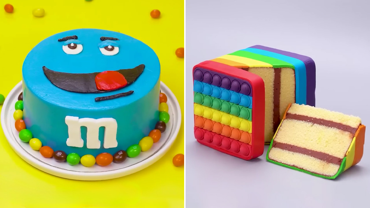 M&M Face Cake & Rainbow Pop-It Cake | Colorful Cake Designs