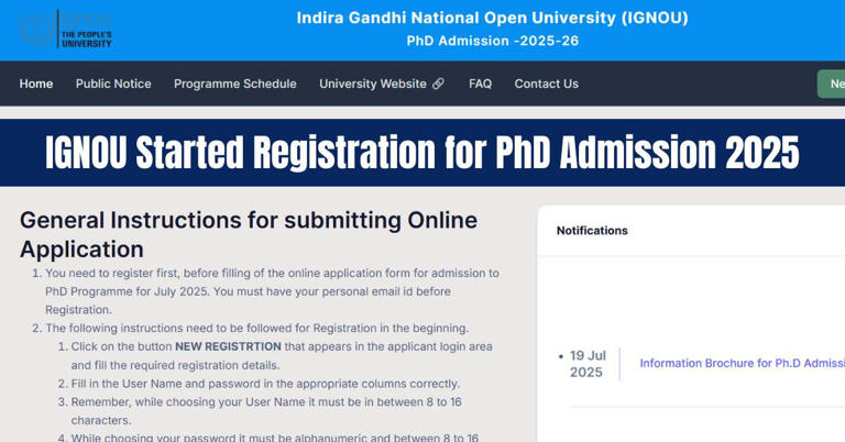 IGNOU PhD Admission 2025: Registration Started at ignou-phd.samarth.edu.in