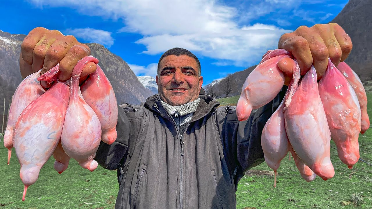 Lamb Testicle Kebab Cooked Over Campfire
