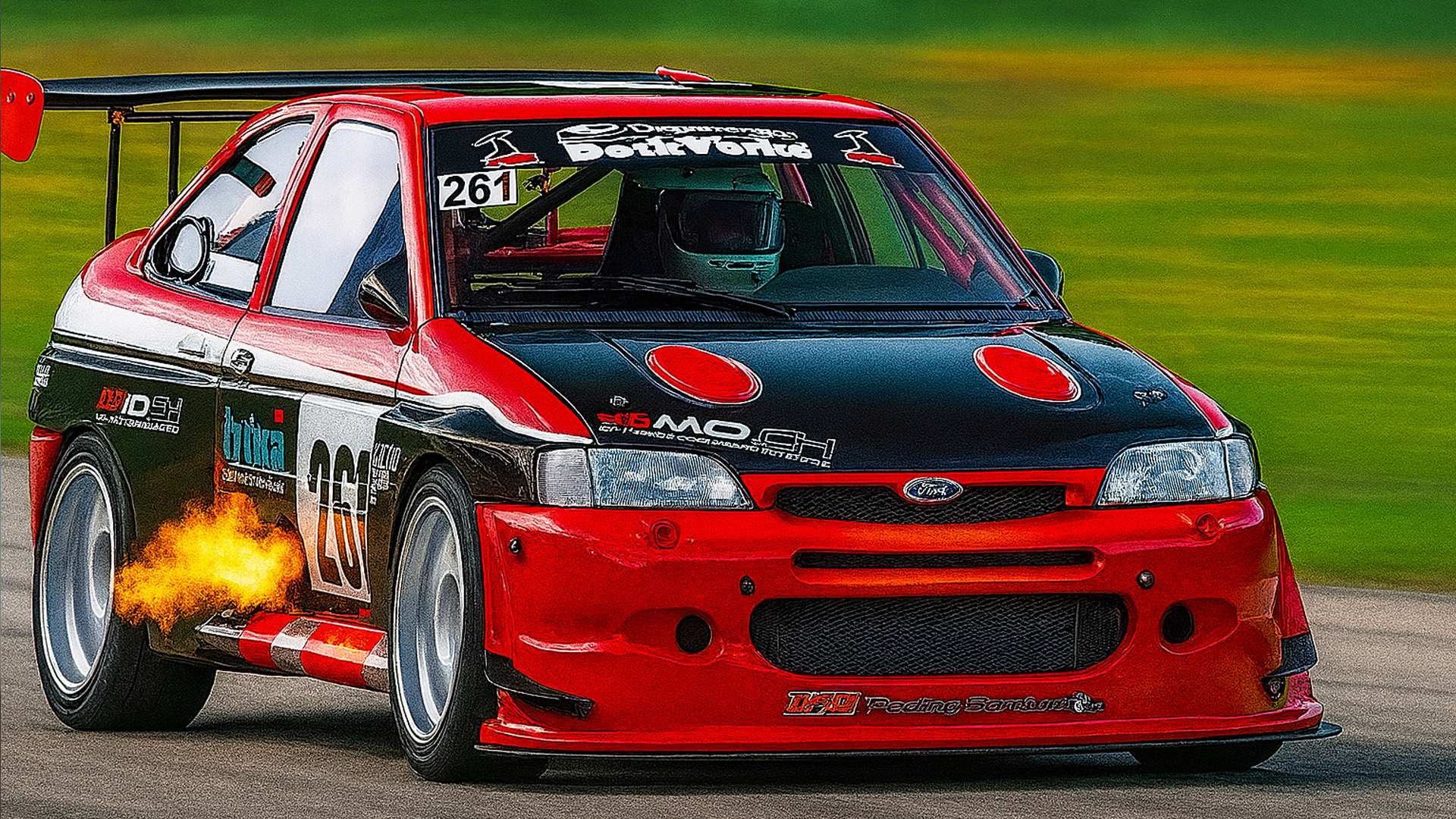 Ford Escort Cosworth – 600 ch sur parcours de slalom avec flammes à l ...