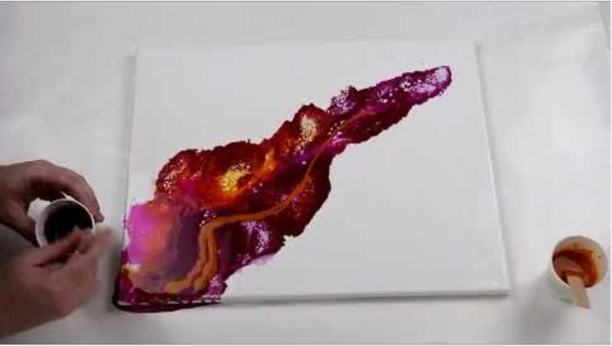 Red Violet Airbrushed Acrylic Pour, Fluid Acrylic Pouring Video