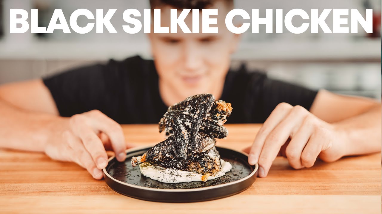 Cooking Rare Silkie Black Chicken Over Fire