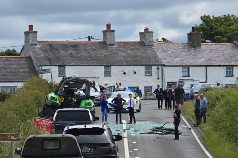 Tractor crashes closing busy Anglesey road in both directions