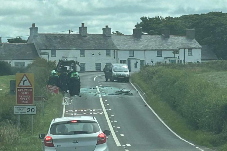Tractor crashes closing busy Anglesey road in both directions
