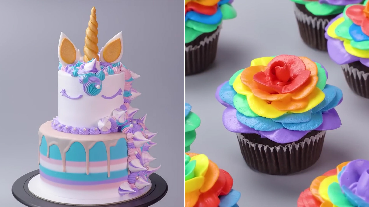 Magical Rainbow Treats: Unicorn Cake & Colorful Flower Cupcakes 🌈🦄