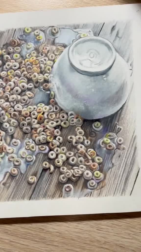 Hyper-Realistic Drawing of a Messy Cereal Spill