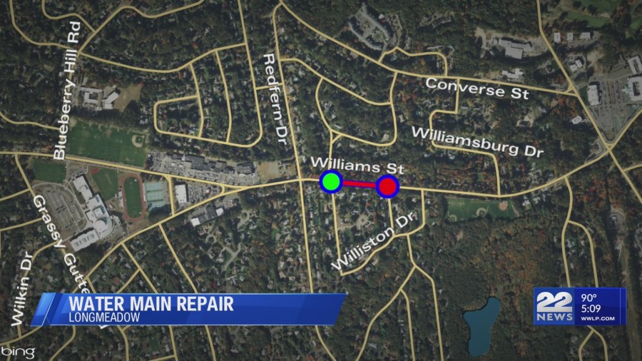 Water main break on Williams Street in Longmeadow causes delays