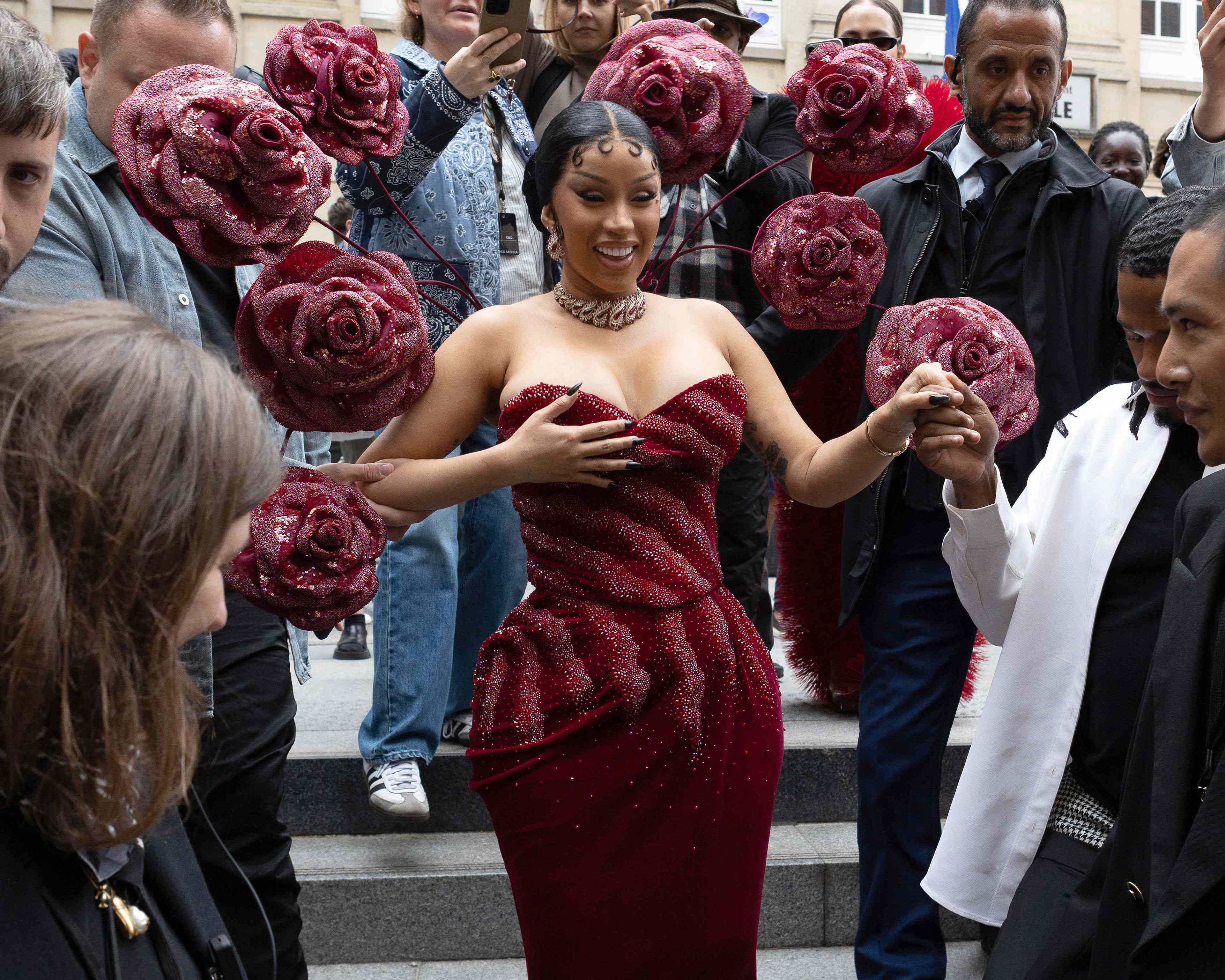 Cardi B Wows in a Sparkly Dress With Literal 3D Floral Sculptures ...