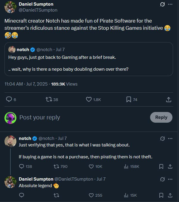 Minecraft Creator Notch Sides with Stop Killing Games, Throws Shade at ...