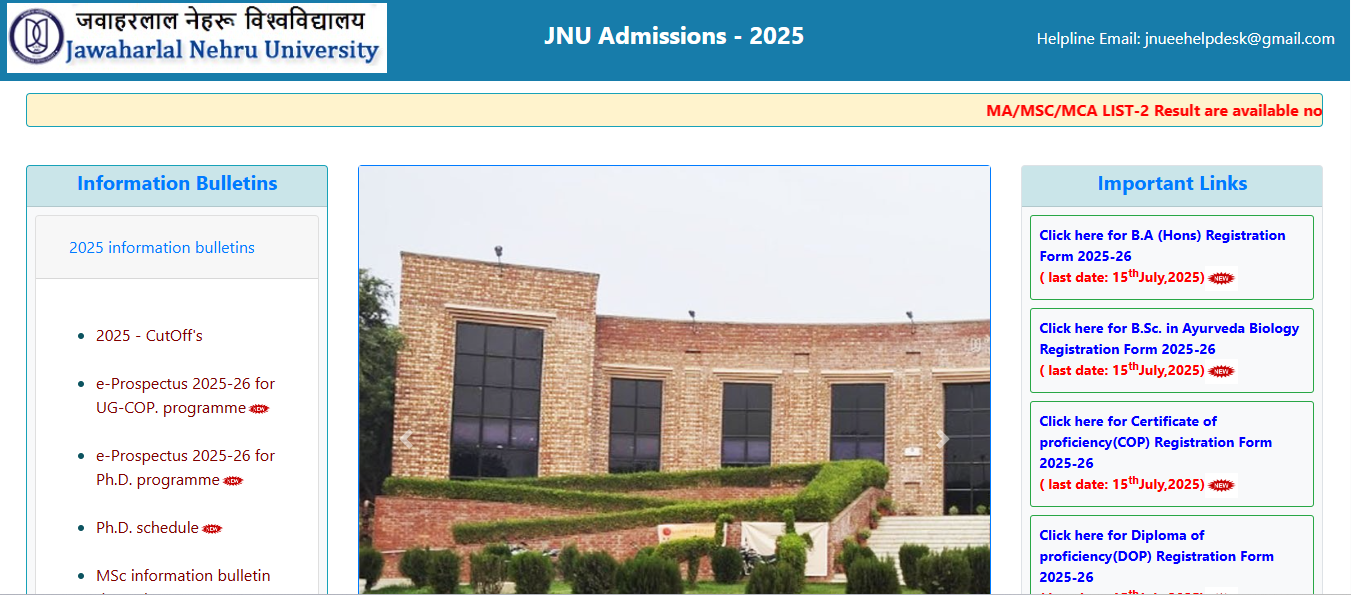 JNU registration window 2025 opens for UG and COP courses at jnuee.jnu ...