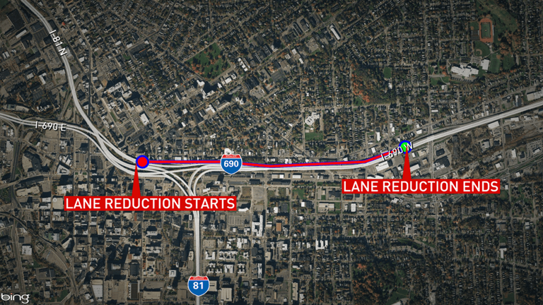 Traffic Alert: Daily lane reduction for I-690 westbound above Syracuse
