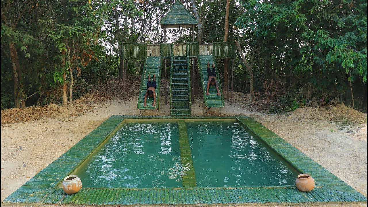 DIY Bamboo Water Slides for Racing into a Pool