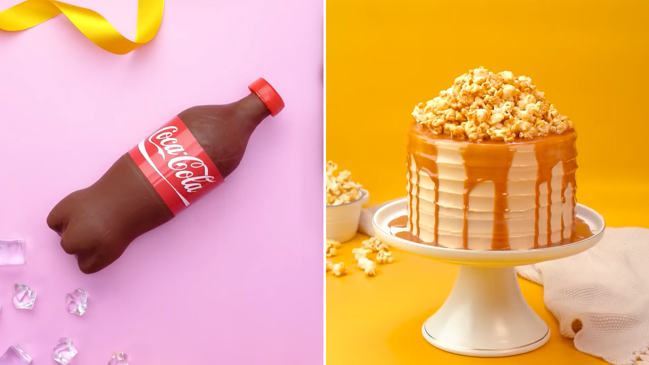 Fun Dessert Duo: Coca-Cola Bottle Cake & Caramel Popcorn Cake 🍿