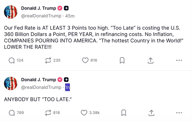 Trump Says ‘Too Late’ Jerome Powell Is Costing US Over $1 Trillion A ...