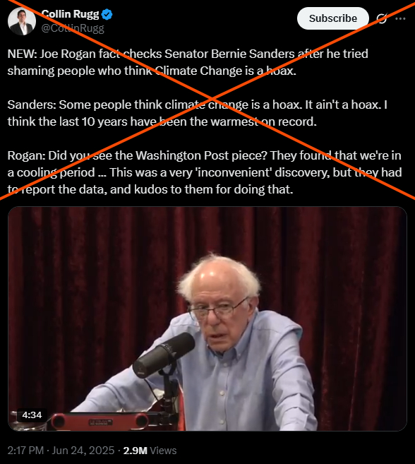 Joe Rogan misleads on 'climate cooling' in Bernie Sanders interview