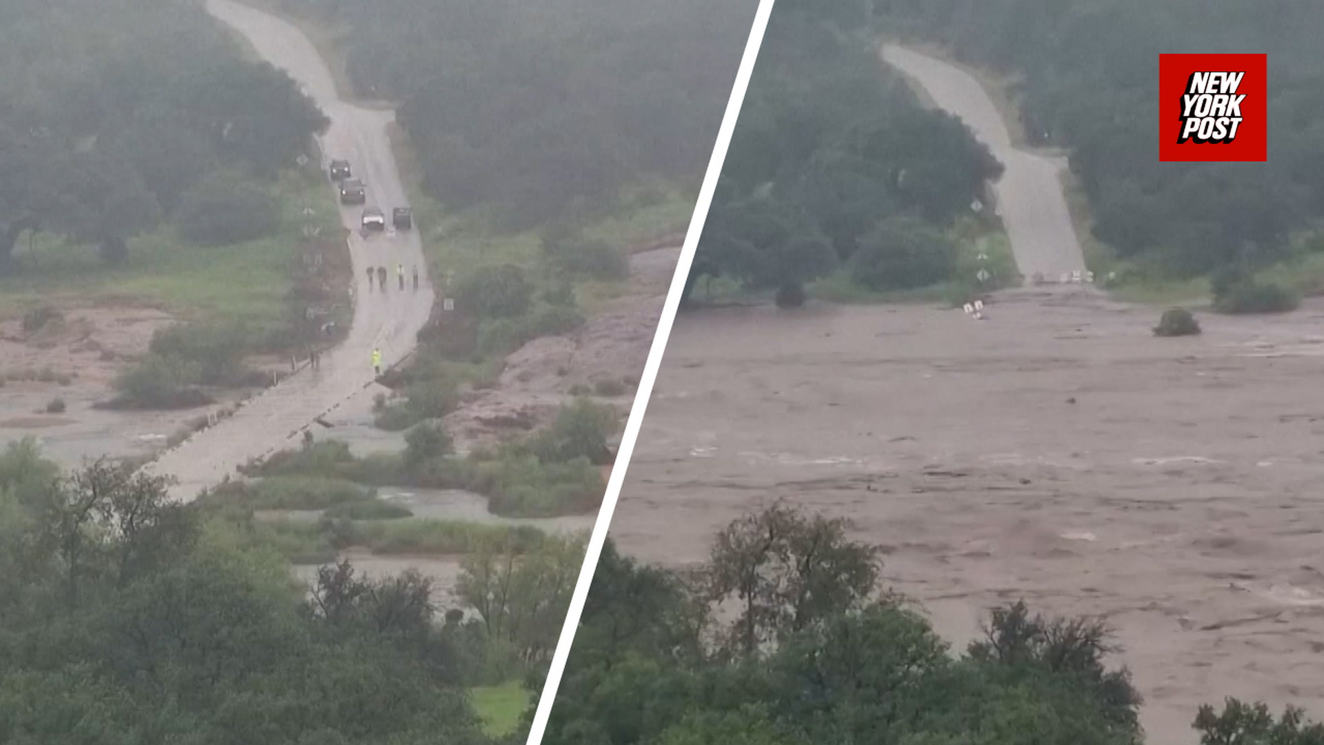 Time-lapse captures rapid rise of Texas floodwaters over causeway