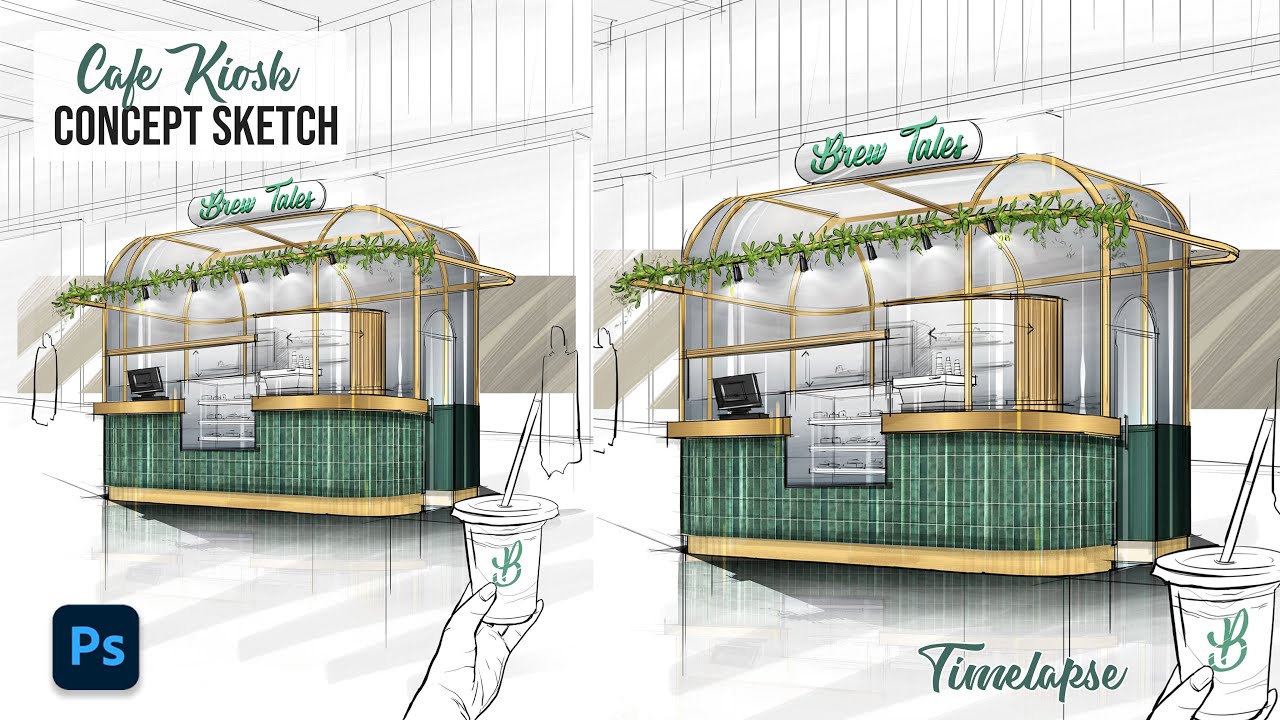 Cafe Kiosk Design — Concept Design Sketching in Photoshop ...