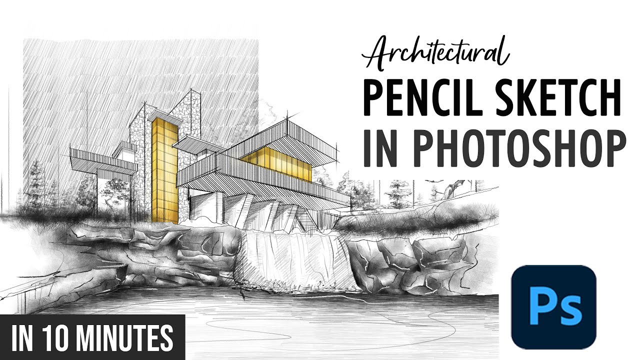 Pencil Drawing Render of Falling Waters in Photoshop — Architect's ...