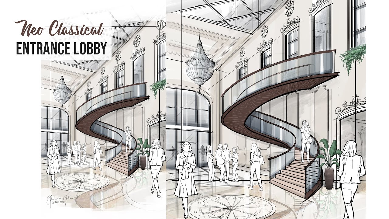 Neo-Classical Lobby — Concept Design Sketching in Photoshop ...