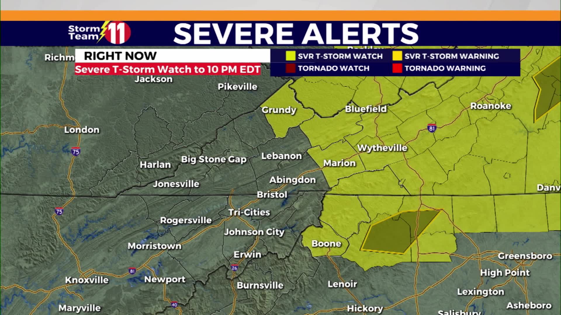 Severe T-Storm Watch until 10PM for part of the area, thunderstorms tonight