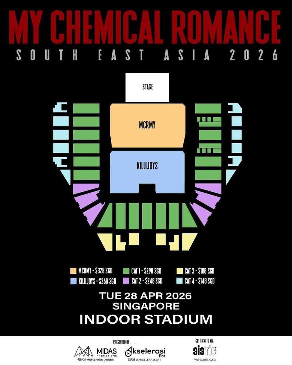 Harga Tiket Konser My Chemical Romance di Singapura, Mulai S$ 148