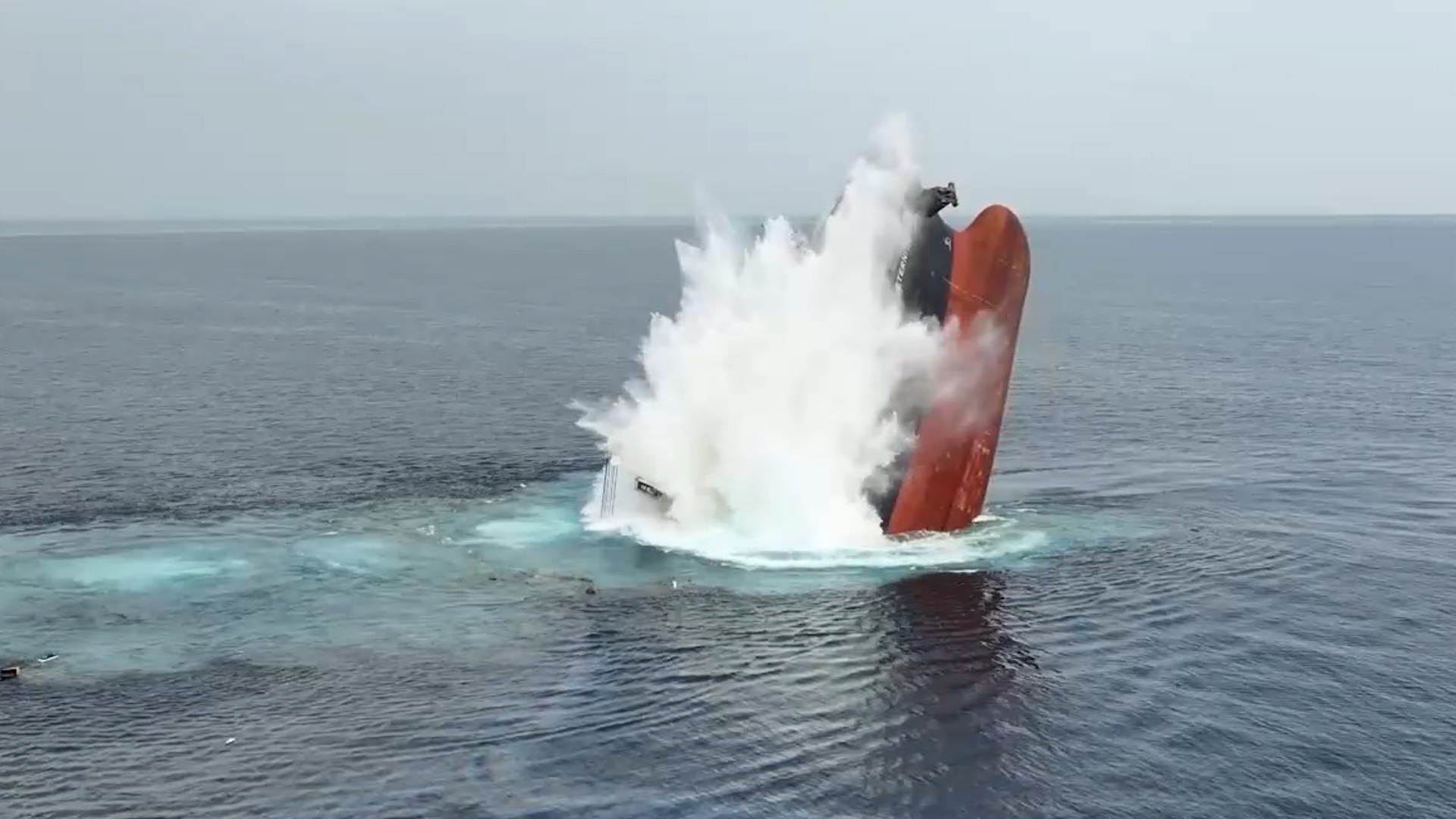 Moment Houthi rebels sink large cargo ship Eternity C in the Red Sear