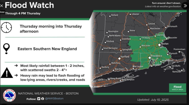 National Weather Service issues flood watch for Rhode Island; heavy ...
