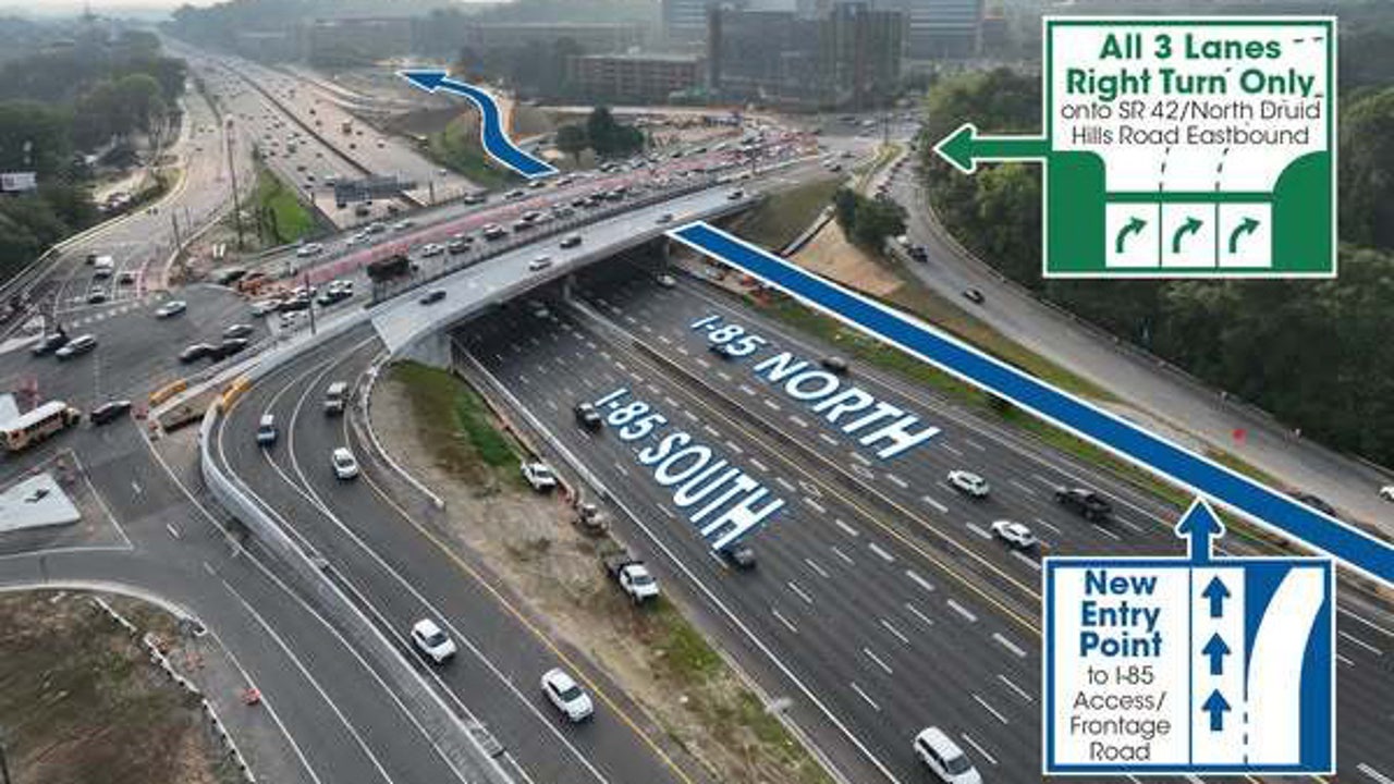 New braided exit ramp opens on I-85 at North Druid Hills Road