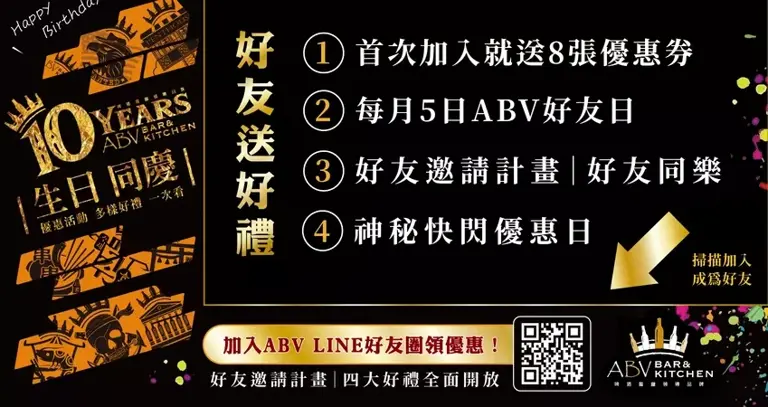 ABV十週年爽喝一整月！壽星9折、身分證送啤酒、轉盤抽獎爽中73折，LINE好友再享四大好禮