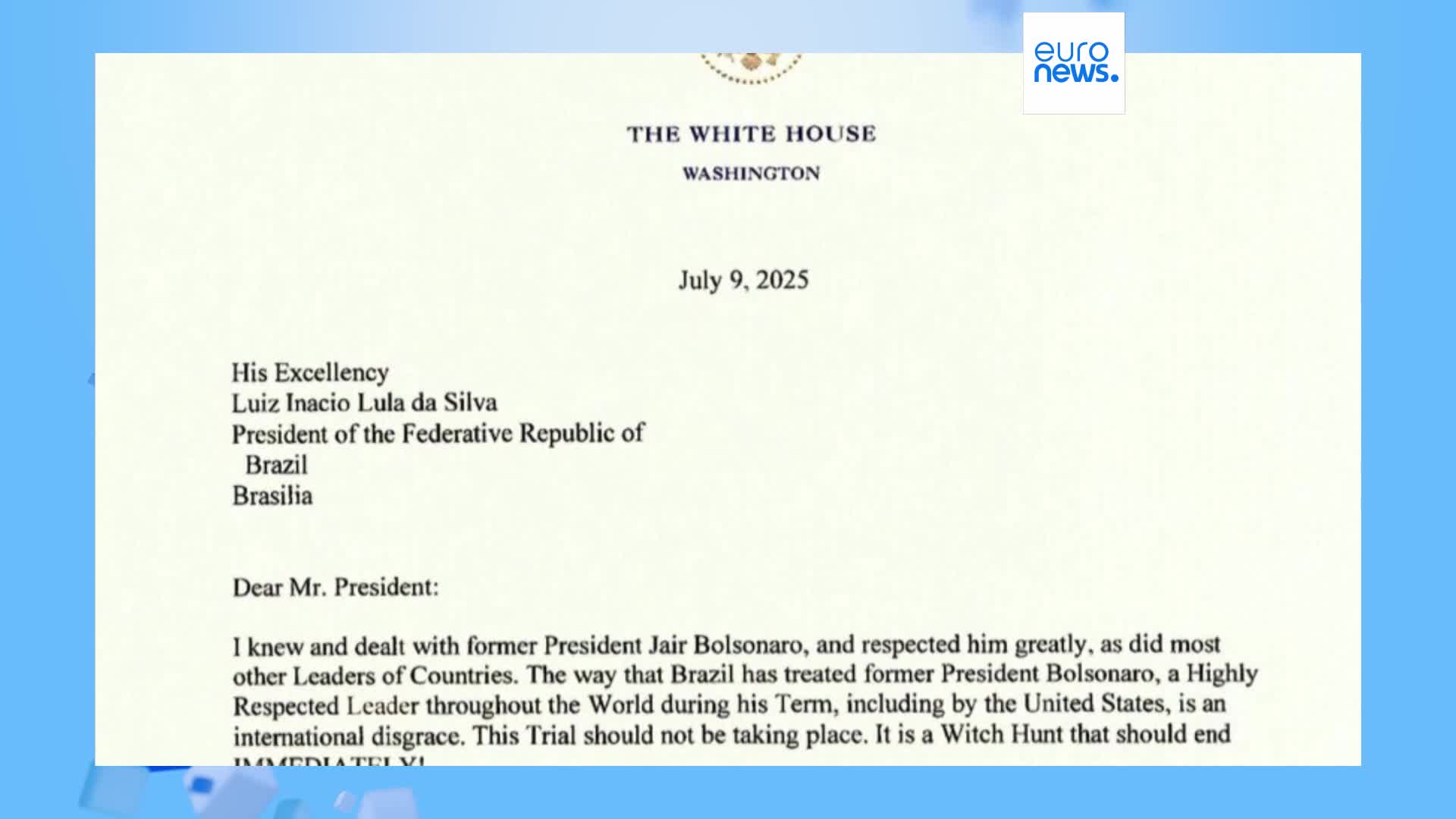 Trump amenaza a Brasil con un arancel del 50% y exige el fin del juicio a Bolsonaro
