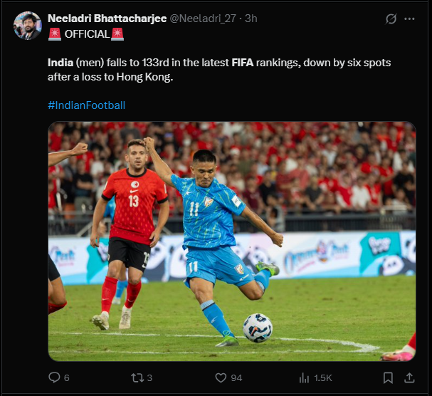 ANOTHER LOW! India men's football team drop to worst ranking in nine years