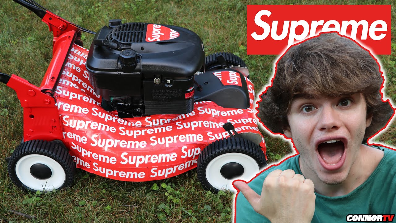Custom Car Wrap with Supreme Stickers on Dad's Lawn Mower - CRAZY!