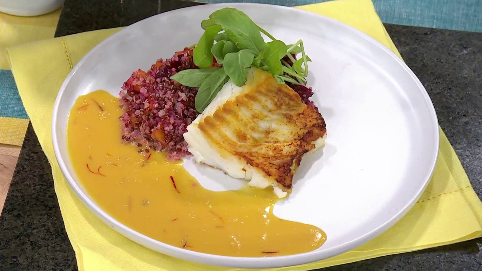 Pan-Seared Cod with Quinoa, Beets and Saffron: Get the Recipe!