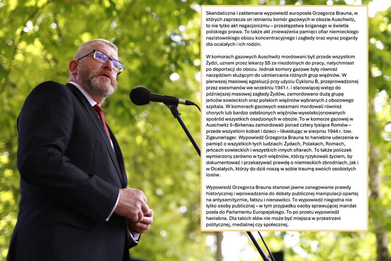 Burza po skandalicznych słowach Brauna. Muzeum Auschwitz i ambasada reagują