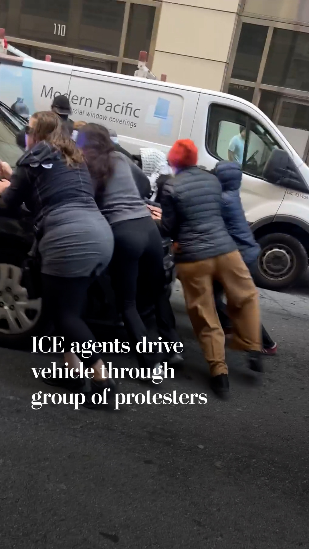 ICE agents drive vehicle through group of protesters